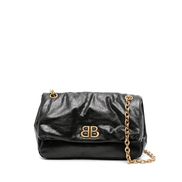 Balenciaga Leather Crinkled Shoulder Bag - Black