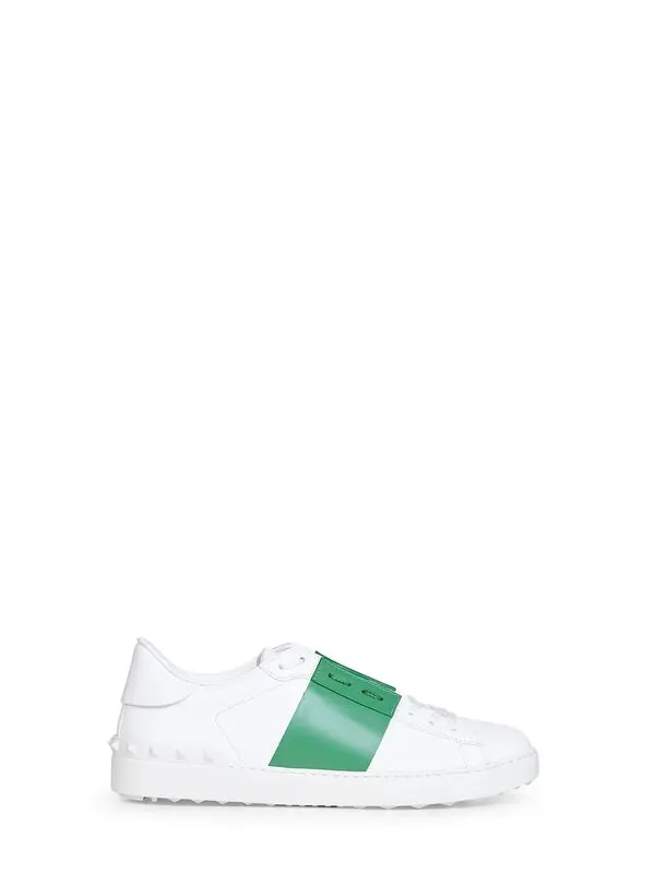 Valentino Garavani White And Green Calfskin Leather Open Sneakers - Multicolor