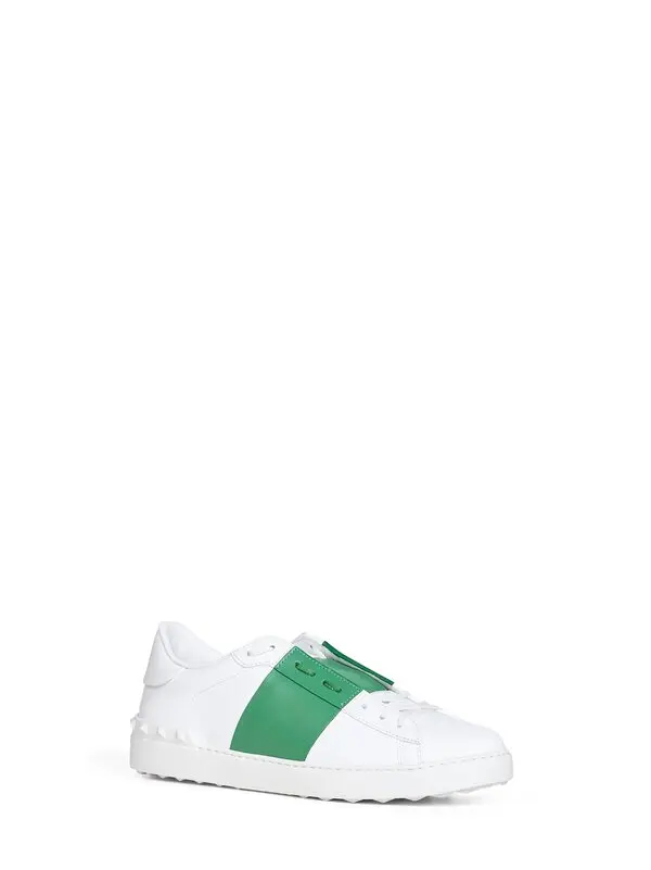 Valentino Garavani White And Green Calfskin Leather Open Sneakers - Multicolor