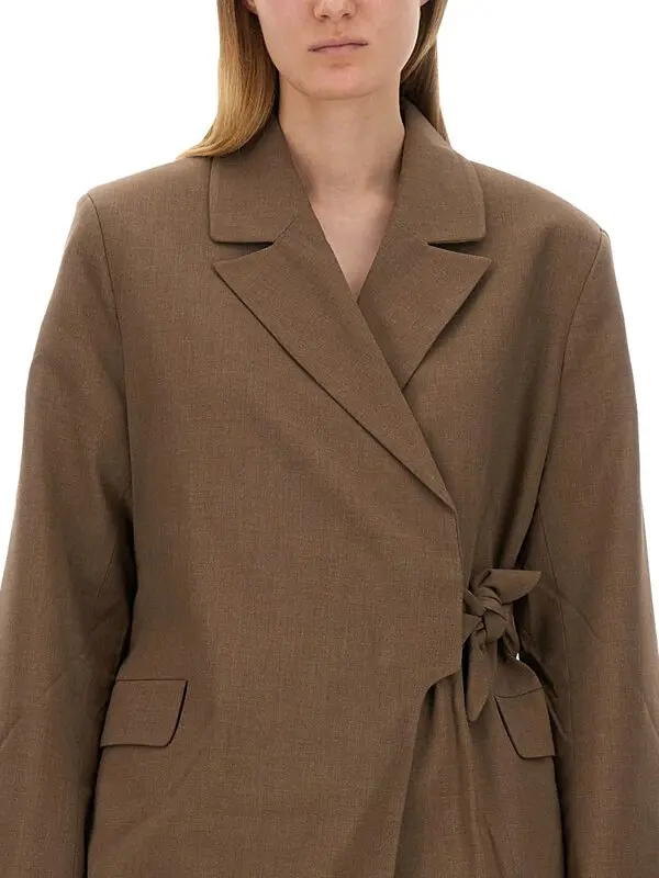 GANNI Asymmetrical Blazer With Tie Detail