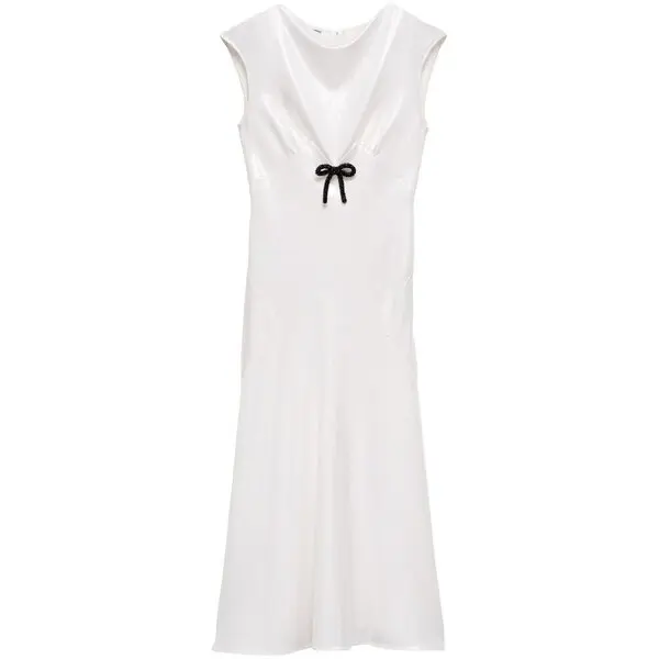 Prada Sequin Embellished Boat Neck Midi Dress - White