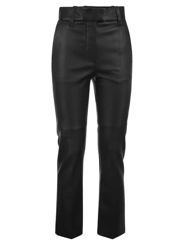 Brunello Cucinelli Stretch Nappa Leather Cigarette Trousers - Black