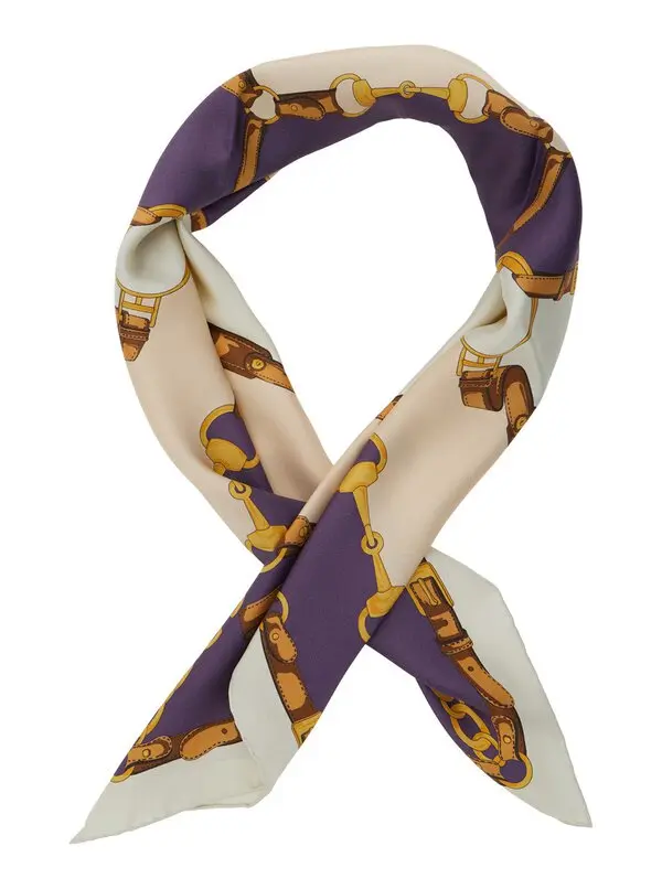 Gucci Multicolored Square Scarf With Chain Print And Lettering Logo In Silk For - Multicolor