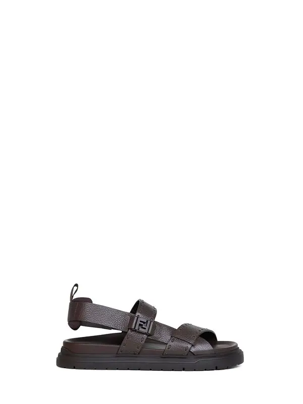 Fendi Cuoio Romano Leather Chunky Sandals With Ff Logo Buckle