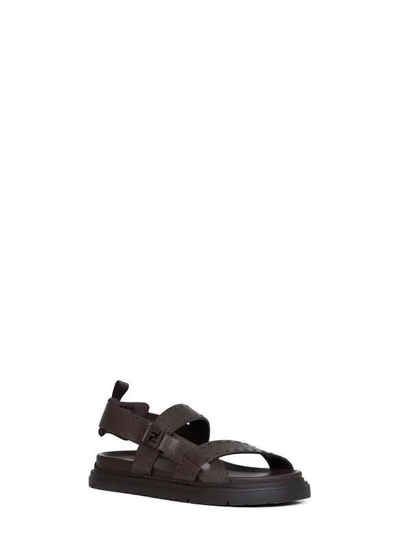 Fendi Cuoio Romano Leather Chunky Sandals With Ff Logo Buckle