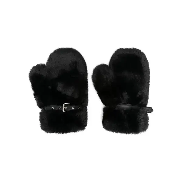 Acne Studios Faux-fur Gloves With Buckle Detail - Black