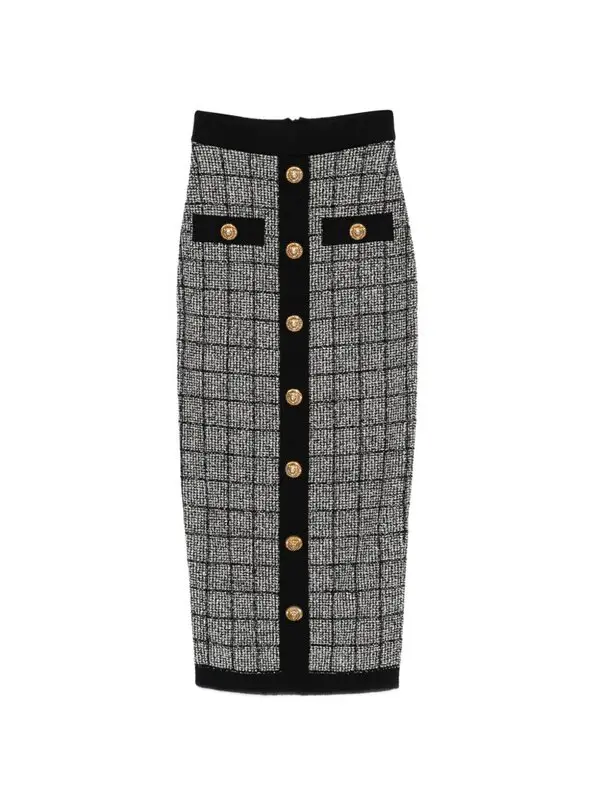 Balmain Tweed Check Pattern Long Skirt With Gold-tone Buttons - Multicolor
