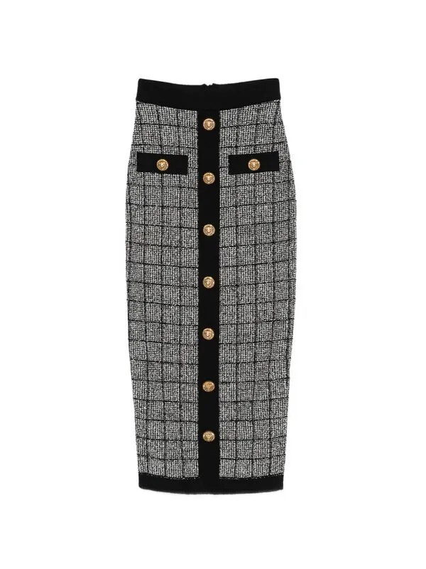 Balmain Tweed Check Pattern Long Skirt With Gold-tone Buttons - Multicolor