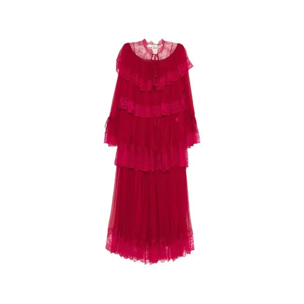 Chloé Lace Tiered Long Sleeve Dress - Pink