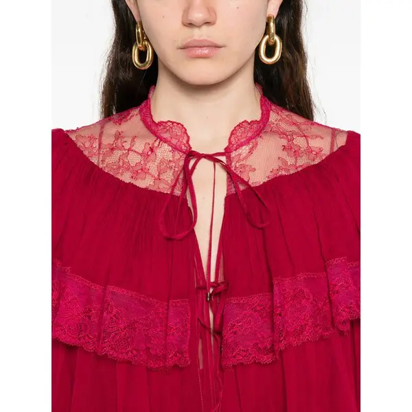 Chloé Lace Tiered Long Sleeve Dress - Pink