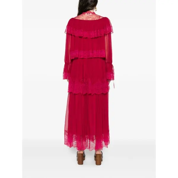 Chloé Lace Tiered Long Sleeve Dress - Pink