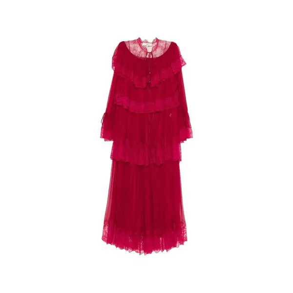 Chloé Lace Tiered Long Sleeve Dress - Pink