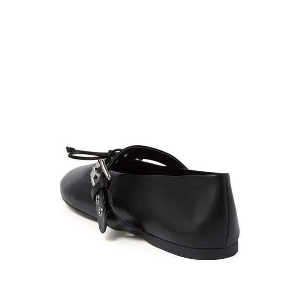 Miu Miu Calf Leather Round Toe Ballet Flats With Buckle Strap