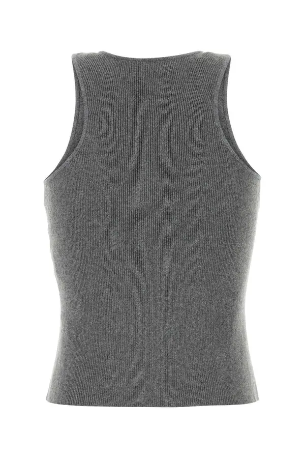 Magda Butrym Grey Cashmere Tank Top With Crochet Detail