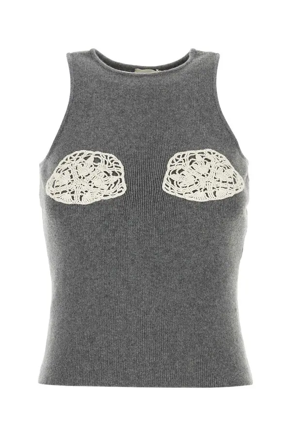 Magda Butrym Grey Cashmere Tank Top With Crochet Detail - Gray