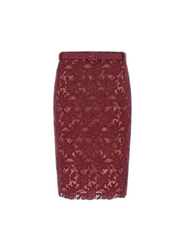 SELF-PORTRAIT Lace Midi Skirt - Red