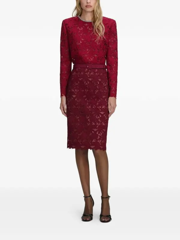 SELF-PORTRAIT Lace Midi Skirt - Red
