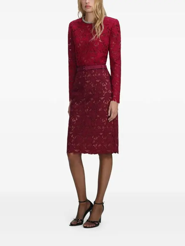 SELF-PORTRAIT Lace Midi Skirt - Red