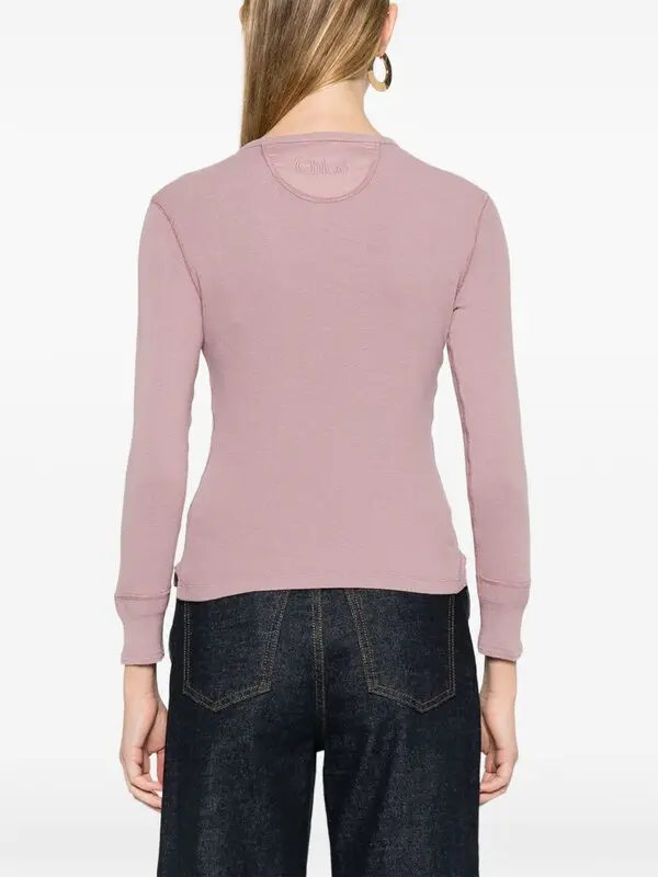 Chloé Cotton Crewneck Sweater With Button Detail
