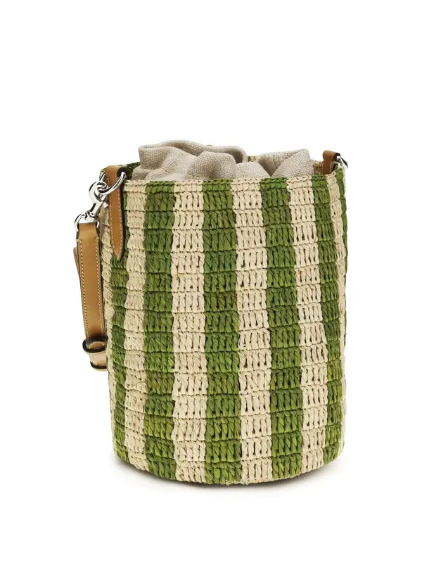Valentino Garavani Striped Raffia Bucket Bag - Green