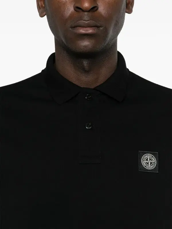 Stone Island Slim Fit Cotton Piqué Polo Shirt - Black