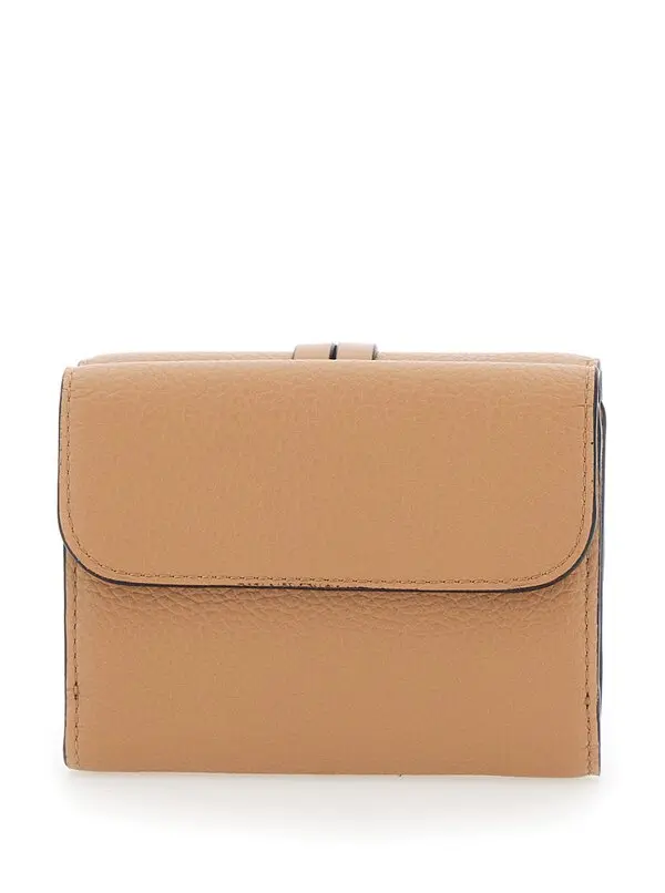 Chloé Small Tri-fold Wallet With Charm On The Front And Magnetic Closure In Beige Leather For - Multicolor
