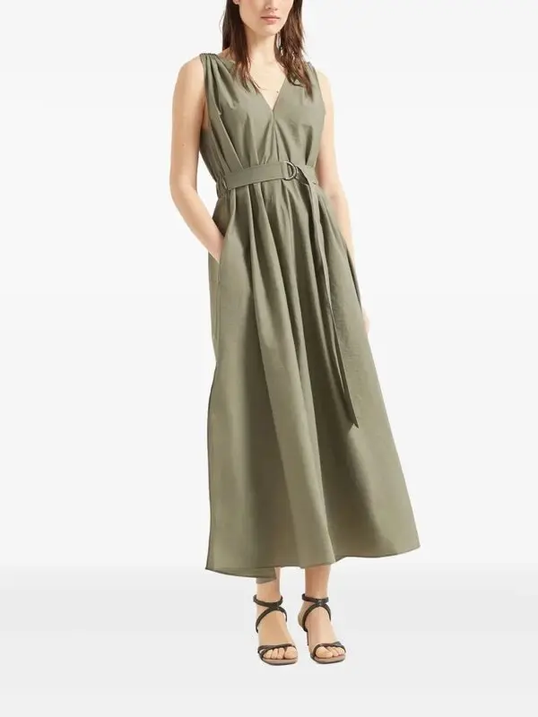 Brunello Cucinelli Belted Dress With Monili Embellished Shoulders