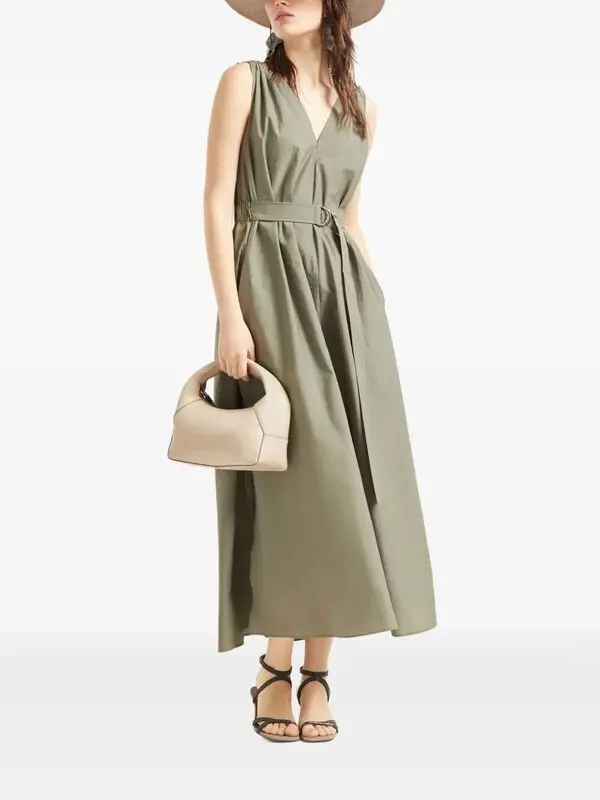 Brunello Cucinelli Belted Dress With Monili Embellished Shoulders
