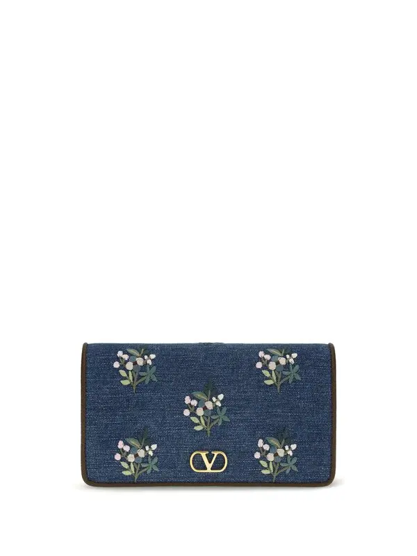 Valentino Garavani Mini Vlogo Signature Shoulder Bag With Floral Embroidery - Blue