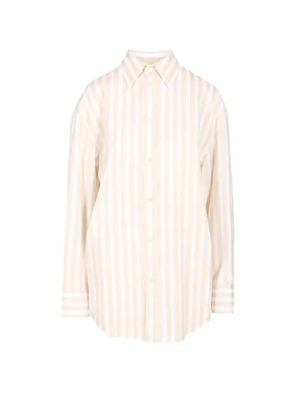 Saint Laurent Cassandre Striped Cotton Shirt - Cream