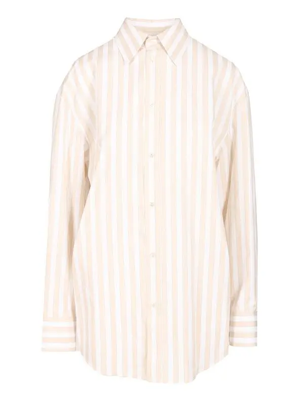 Saint Laurent Cassandre Striped Cotton Shirt - Cream
