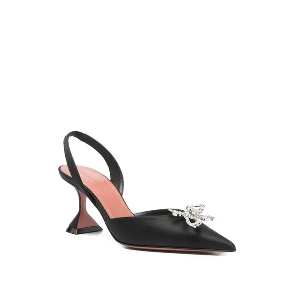 Amina Muaddi Pointed Toe Embellished Bow Slingback Pumps