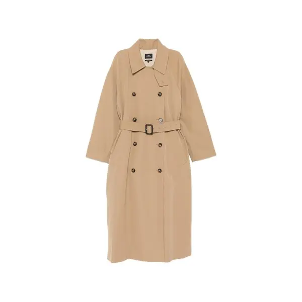 A.p.c. Beige Cotton Blend Double Breasted Trench Coat - Cream