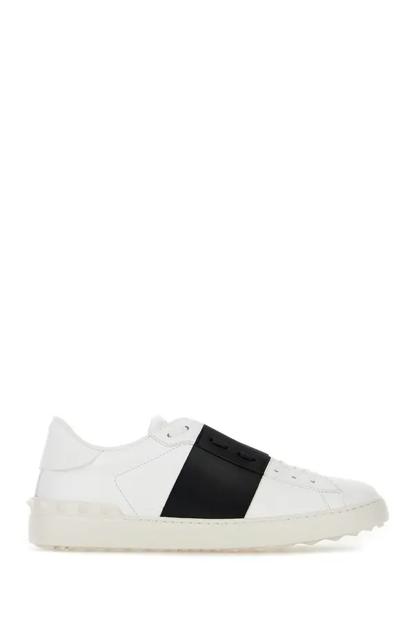 Valentino Garavani White Leather Sneakers With Black Band - Multicolor