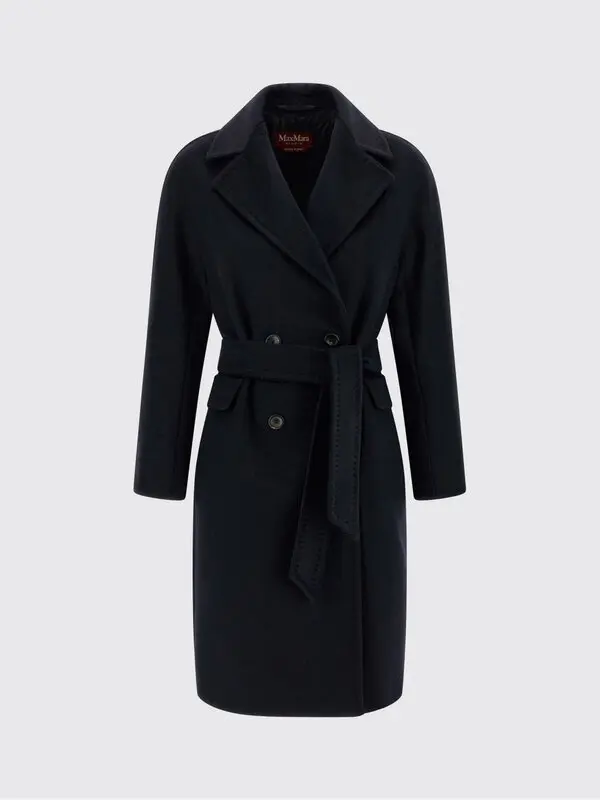 Max Mara Double Breasted Virgin Wool Coat - Blue
