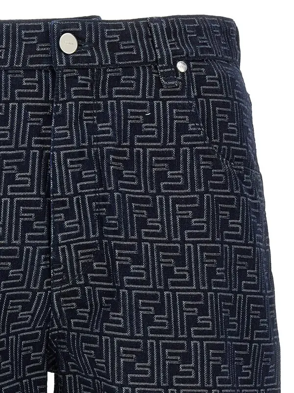 Fendi Ff Jacquard Denim Bermuda Shorts - Blue