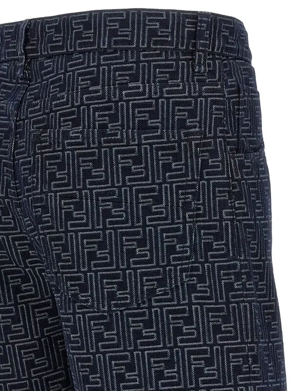 Fendi Ff Jacquard Denim Bermuda Shorts - Blue