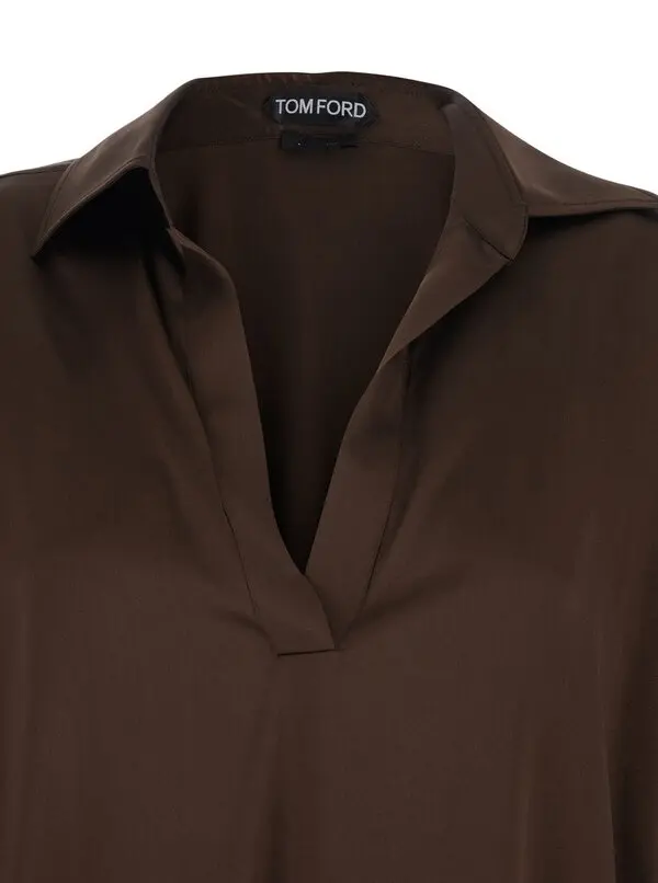 TOM FORD Silk Blouse With Wide Pointed Collar - Brown