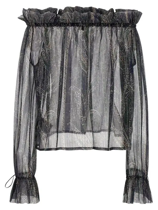 Saint Laurent Paisley Motif Lurex Off-the-shoulder Blouse