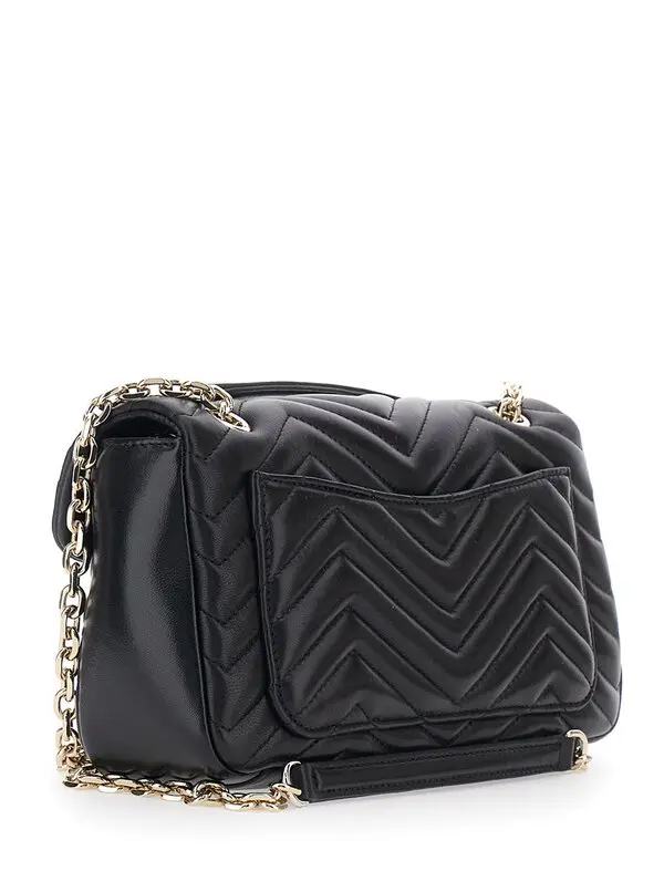 Gucci Gg Marmont Shoulder Bag With Sliding Chain Strap And Gg Plaque In Leather - Black