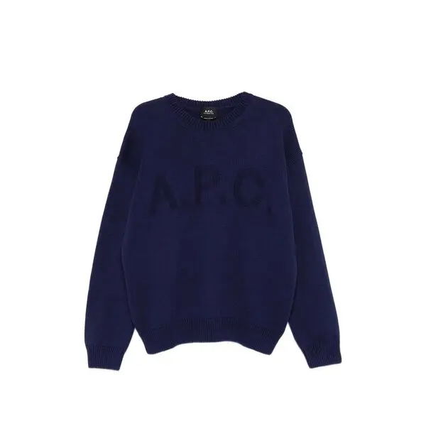 A.p.c. Crew Neck Long Sleeve Cotton Sweater - Blue
