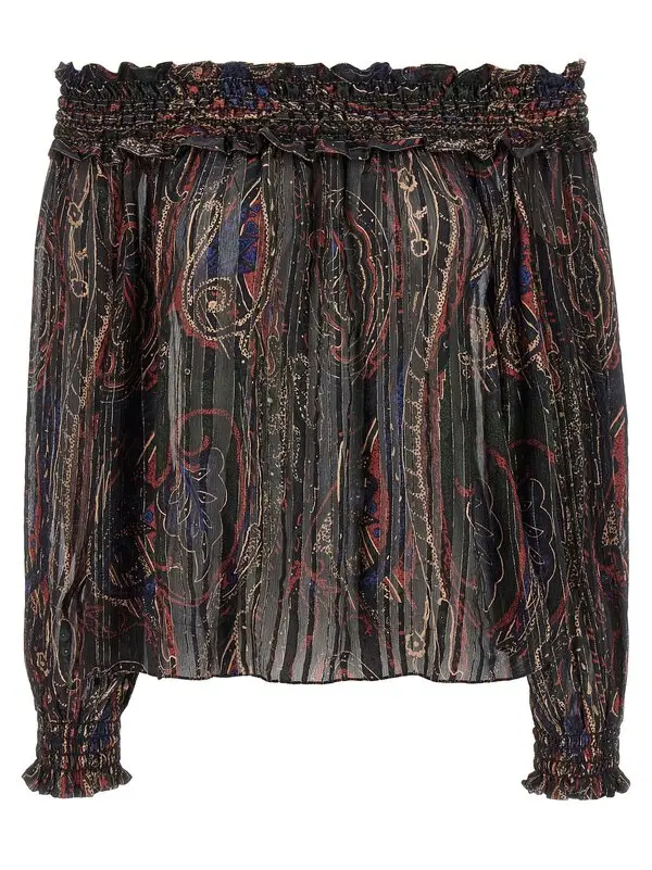 Saint Laurent Smock Stitch Paisley Print Off-the-shoulder Blouse - Multicolor