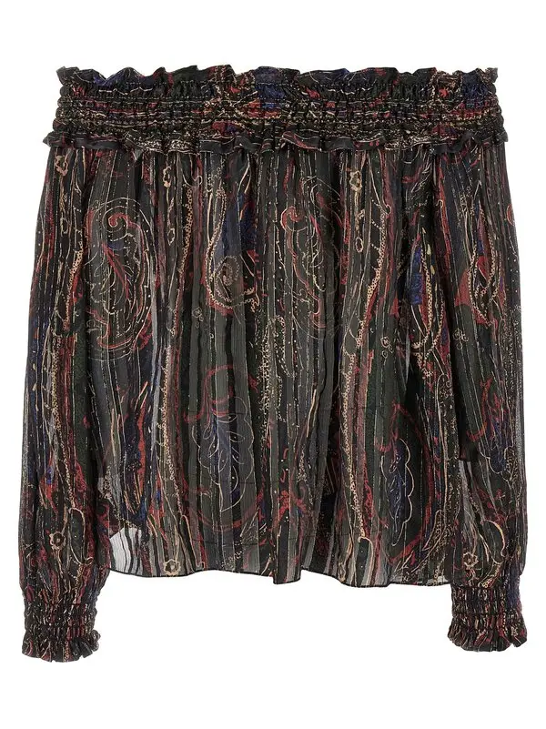 Saint Laurent Smock Stitch Paisley Print Off-the-shoulder Blouse
