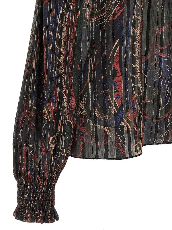 Saint Laurent Smock Stitch Paisley Print Off-the-shoulder Blouse