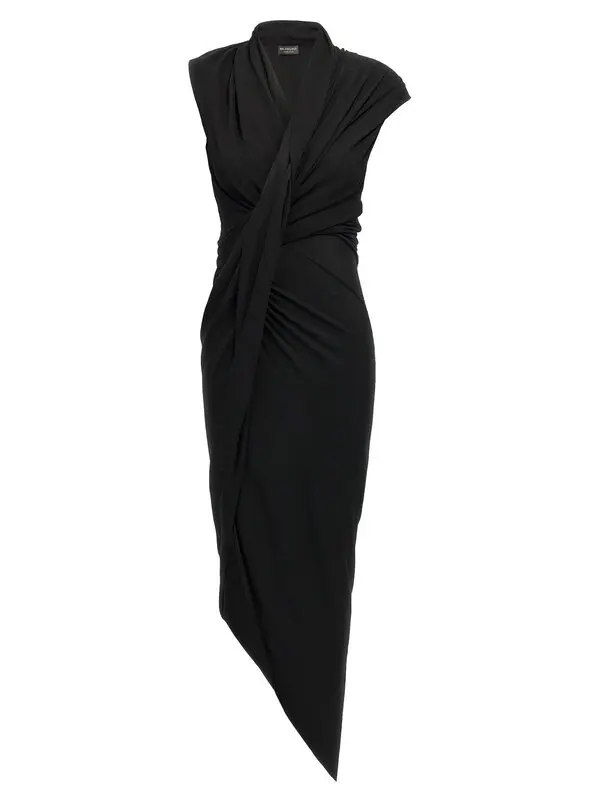 Balenciaga Draped Asymmetrical Midi Dress - Black