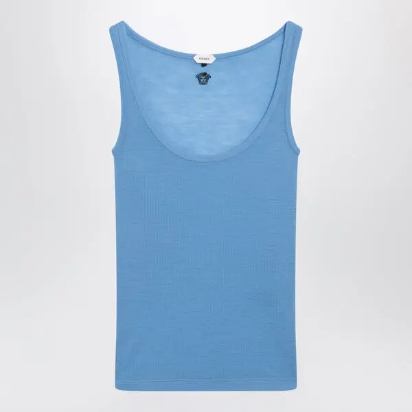 Versace Wool Tank Top With Medusa Logo Embroidery - Blue