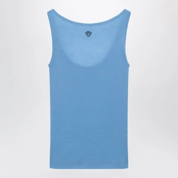 Versace Wool Tank Top With Medusa Logo Embroidery - Blue