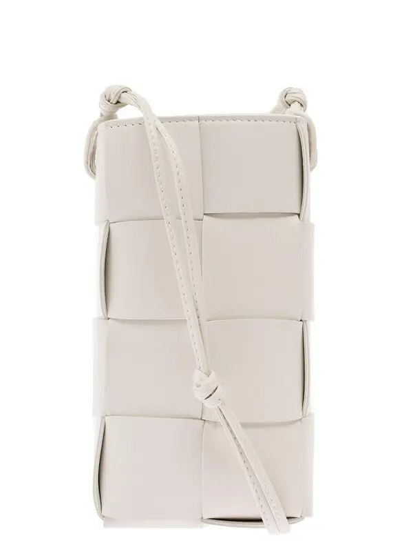 Bottega Veneta Intreccio Nappa Leather Phone Pouch Shoulder Bag - White