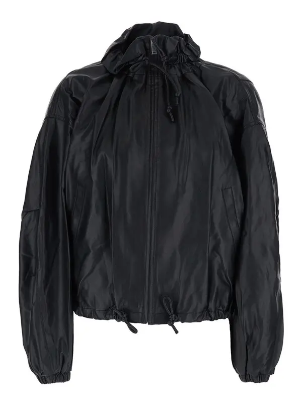 Isabel Marant Étoile Black Eco-leather Jacket With Drawstring Collar