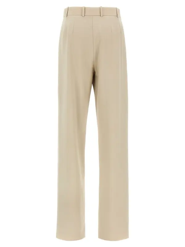 Saint Laurent Pleated Wide Leg Wool Trousers - Cream
